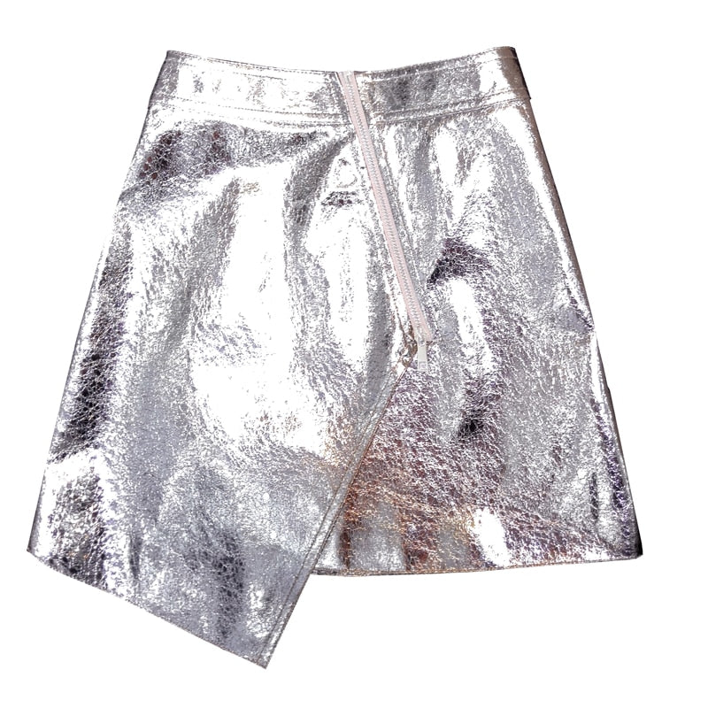 Paula Silver Patent Leather Mini Wrap Skirt